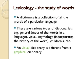 English Language - Lexicology and Word classes | PPT