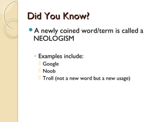 English Language - Lexicology and Word classes | PPT