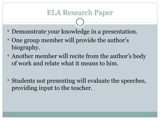 Ela research project on an american author