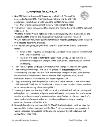 Elar updates for 2019 | DOCX | Educational Assessment | Education