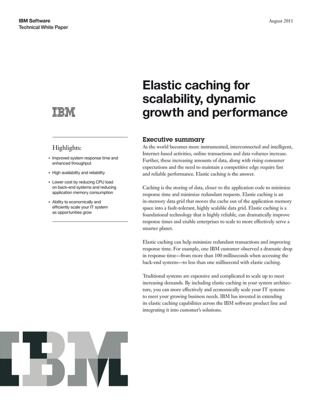 Elastic caching for scalability, dynamic growth and performance | PDF