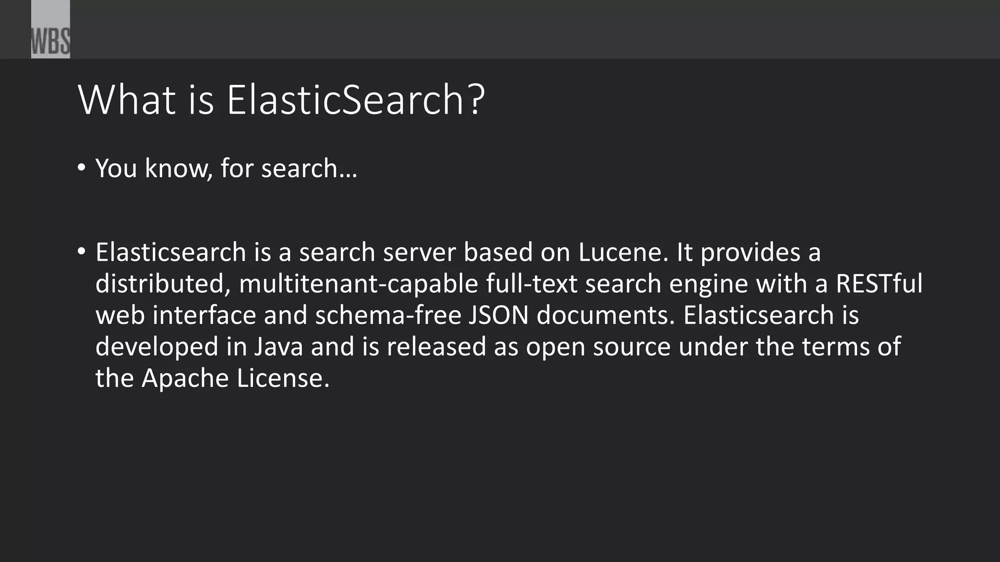 ElasticSearch for data mining | PPTX | Programming Languages | Computing