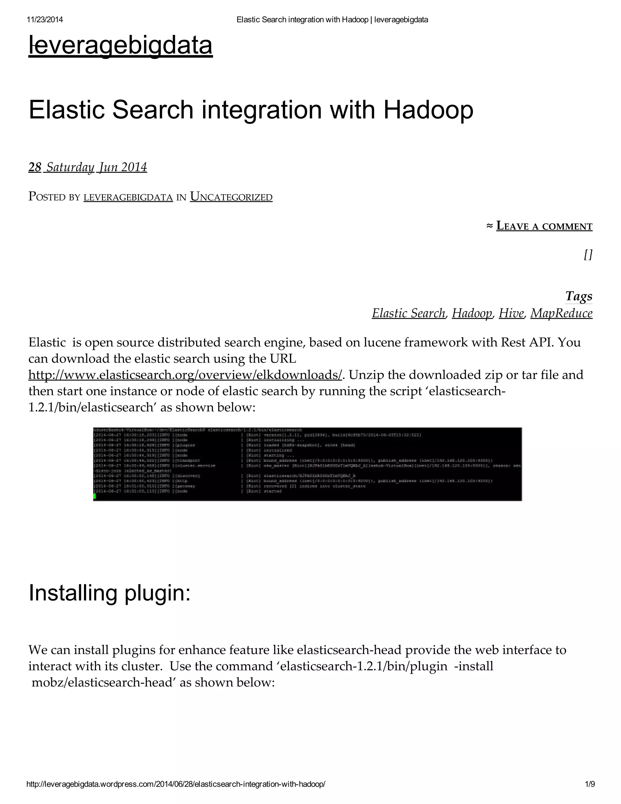 Elastic search integration with hadoop leveragebigdata | PDF