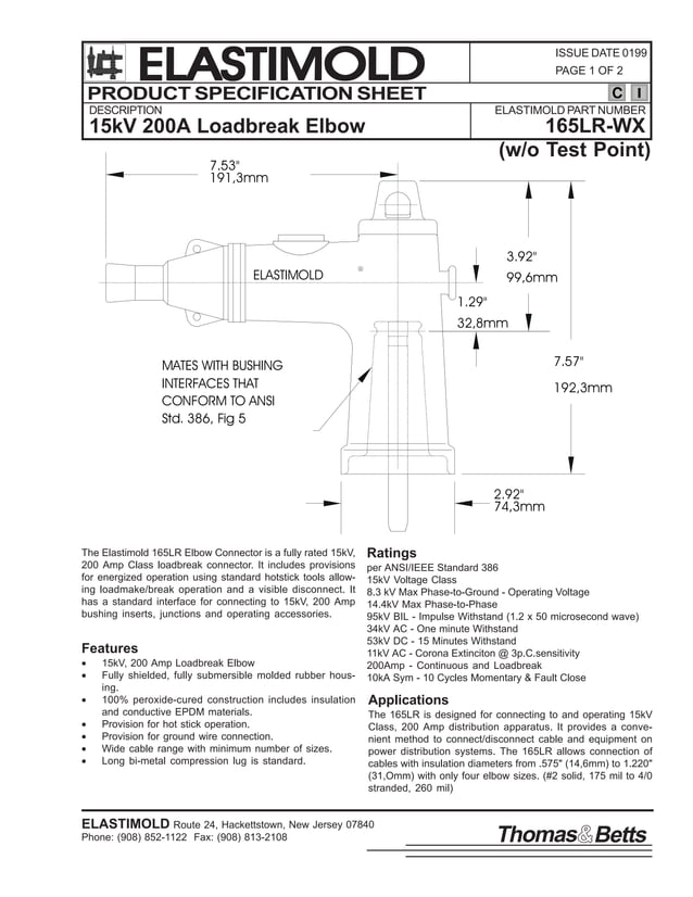 Elastimold Connectors - Loadbreak & Deadbreak Elbow & Bolted Tee Connectors - HV MV - 700 Series ...