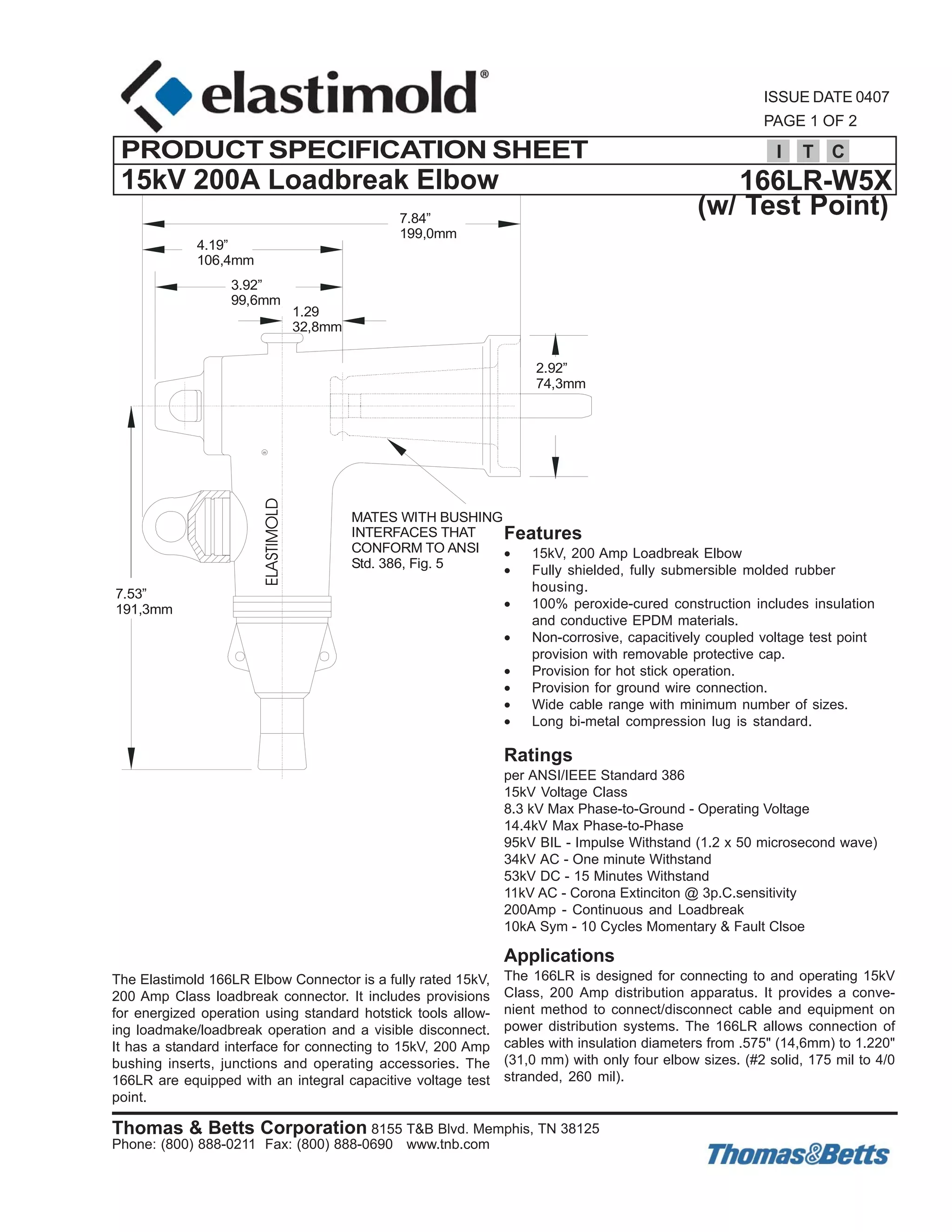 Elastimold Loadbreak Elbows 200Amp - Elastimold 166LR | PDF
