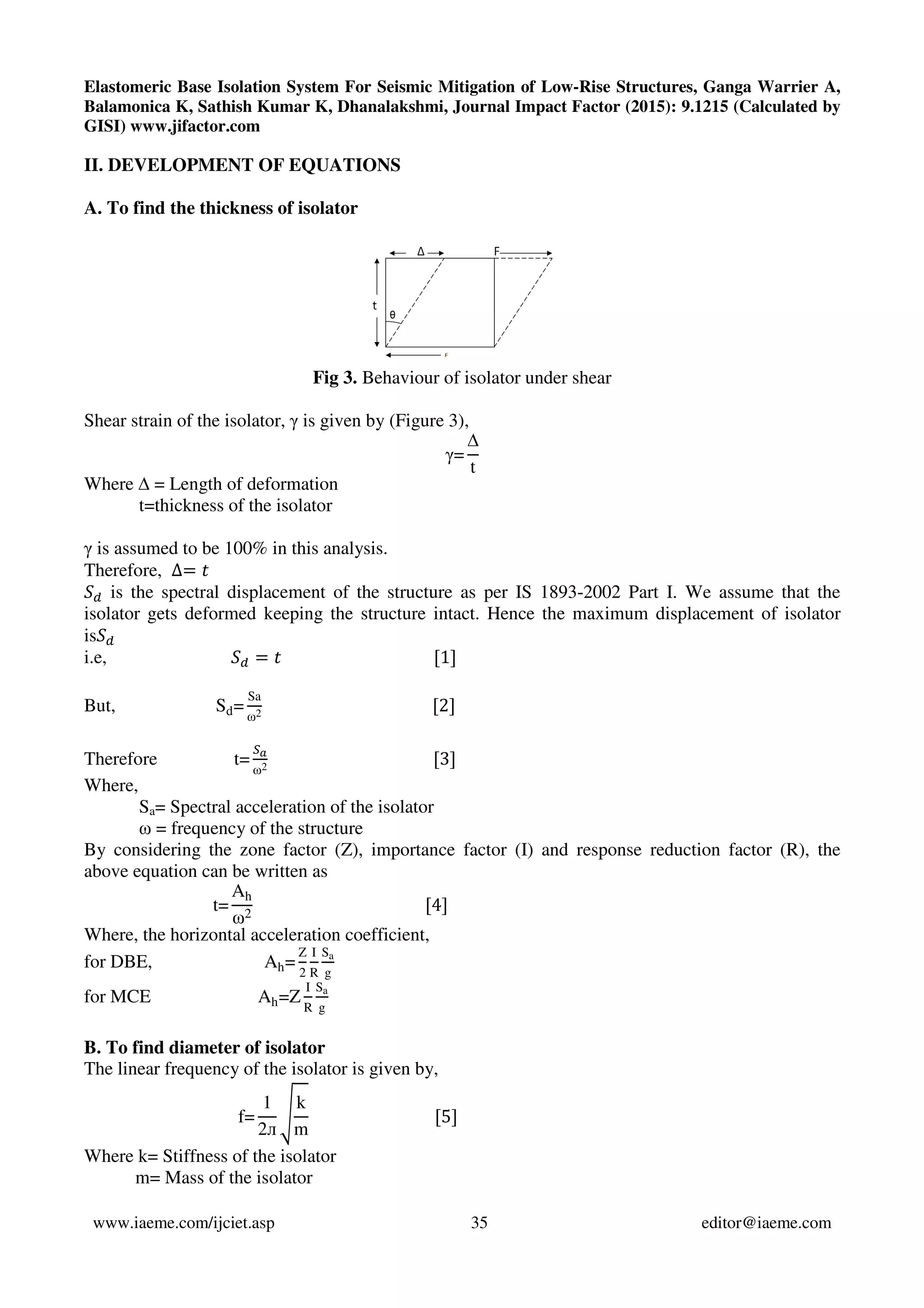 ELASTOMERIC BASE ISOLATION SYSTEM FOR SEISMIC MITIGATION OF LOW-RISE STRUCTURES | PDF