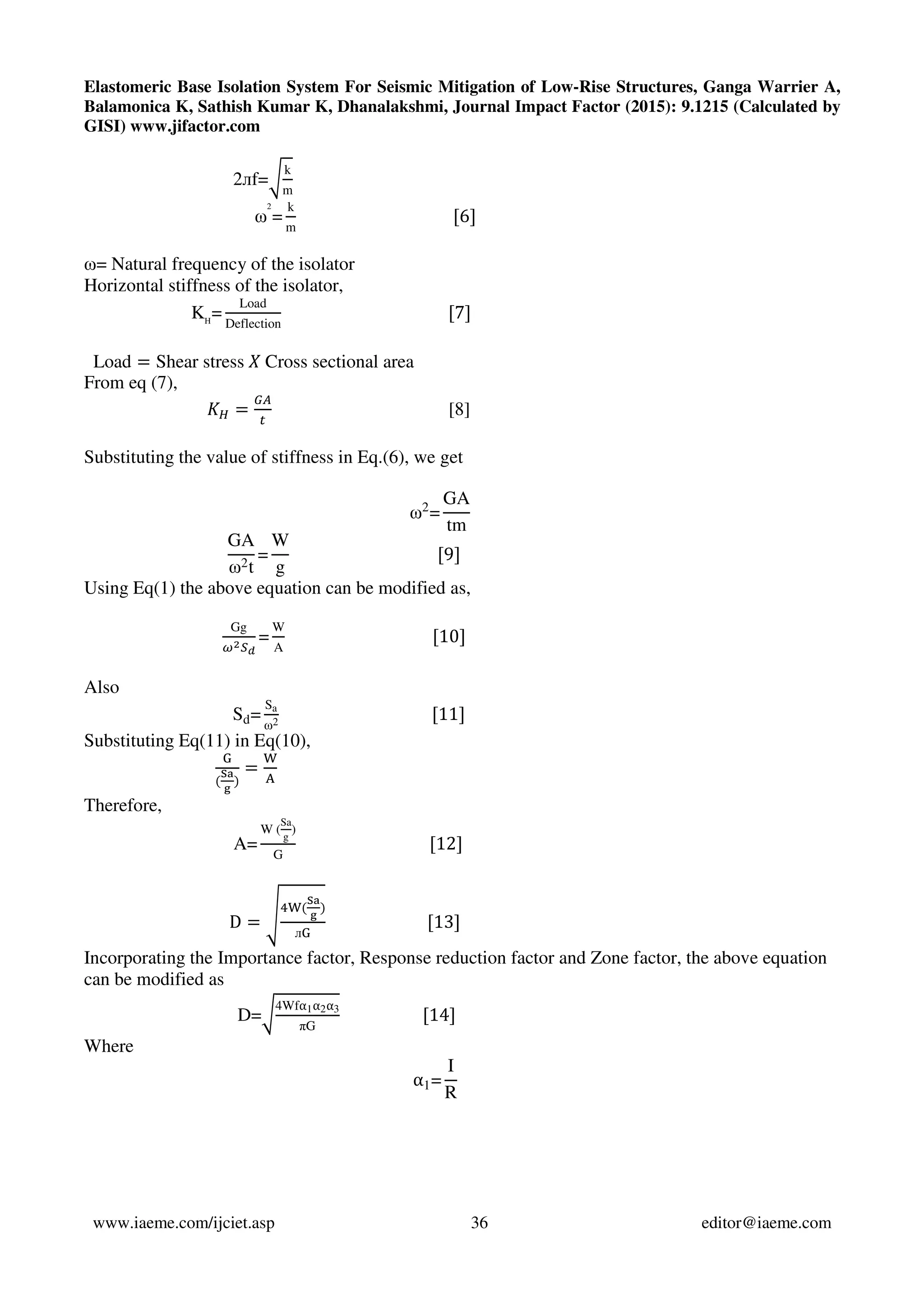 ELASTOMERIC BASE ISOLATION SYSTEM FOR SEISMIC MITIGATION OF LOW-RISE ...