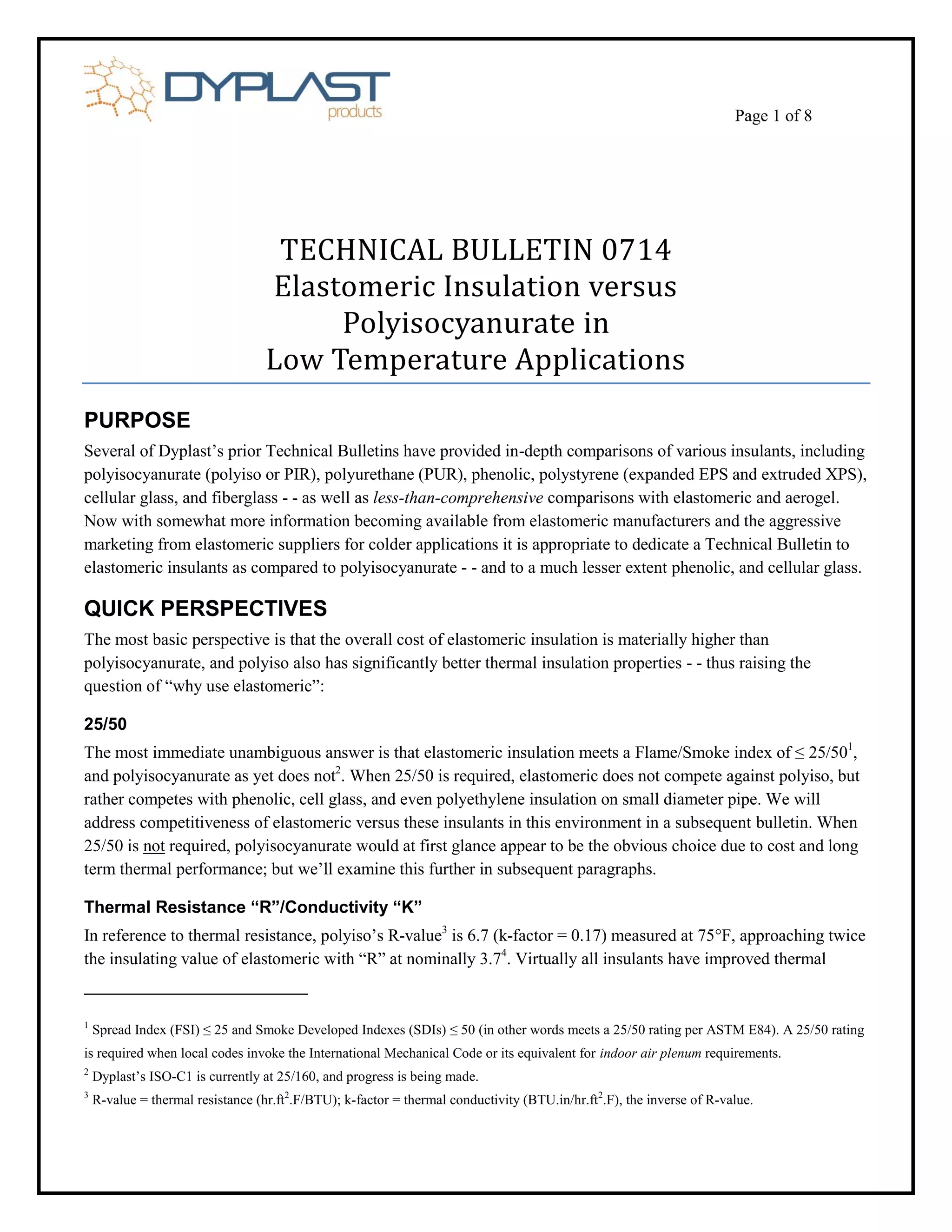 Technical Bulletin 0714 Elastomeric insulation versus polyisocyanurate ...
