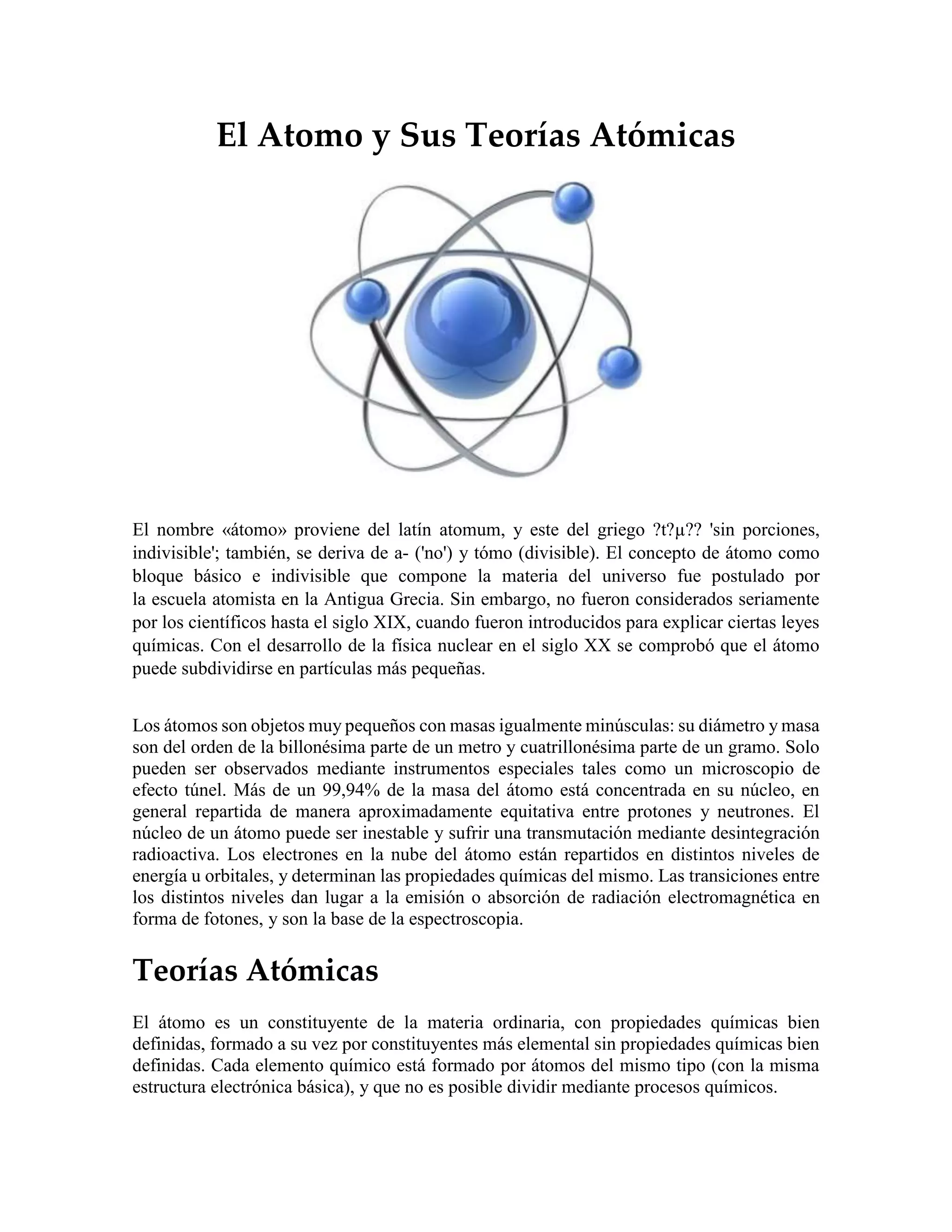 El atomo y sus teorías atómicas | DOCX