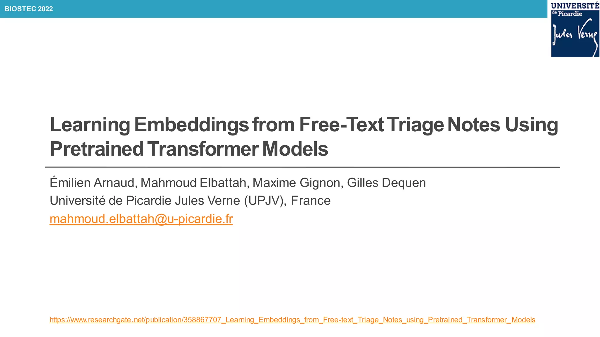 Learning Embeddings from Free-text Triage Notes using Pretrained ...