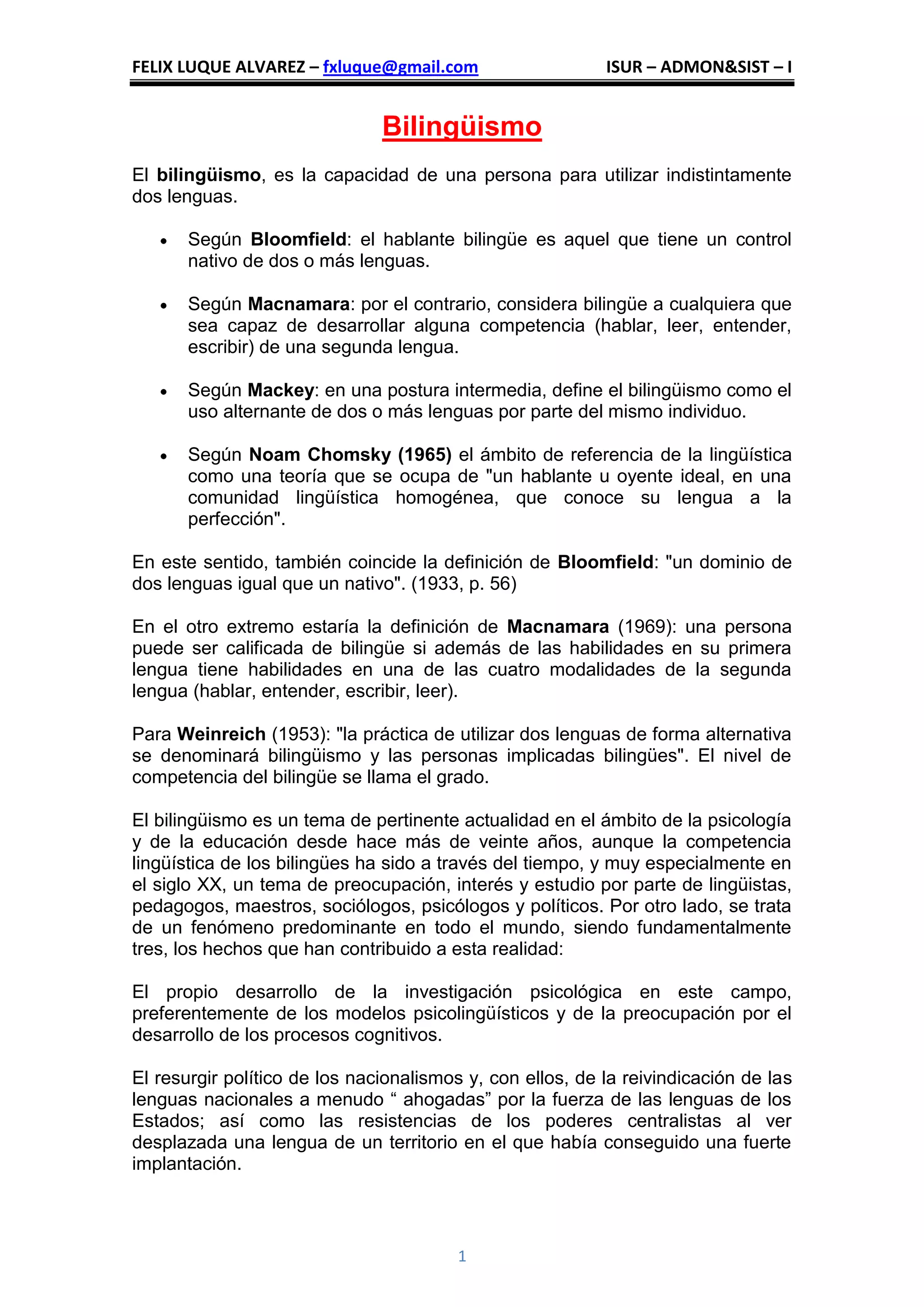 El bilinguismo | DOCX | Education