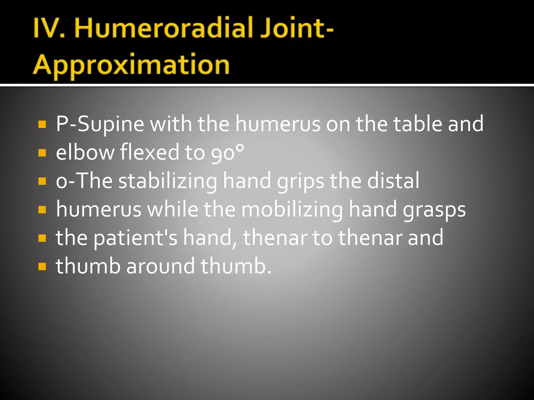 Elbow joint Mobilization Techniques (Darlene Hertling) | PPTX