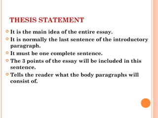 ELC 080 - Writing Skill: Thesis Statement & Topic Sentence | PPT