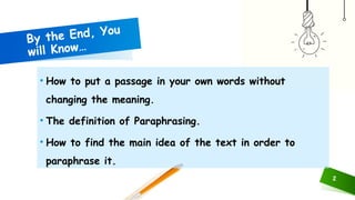 ELC151 Paraphrasing. Explore the easy step to paraphrase like a pro | PPT