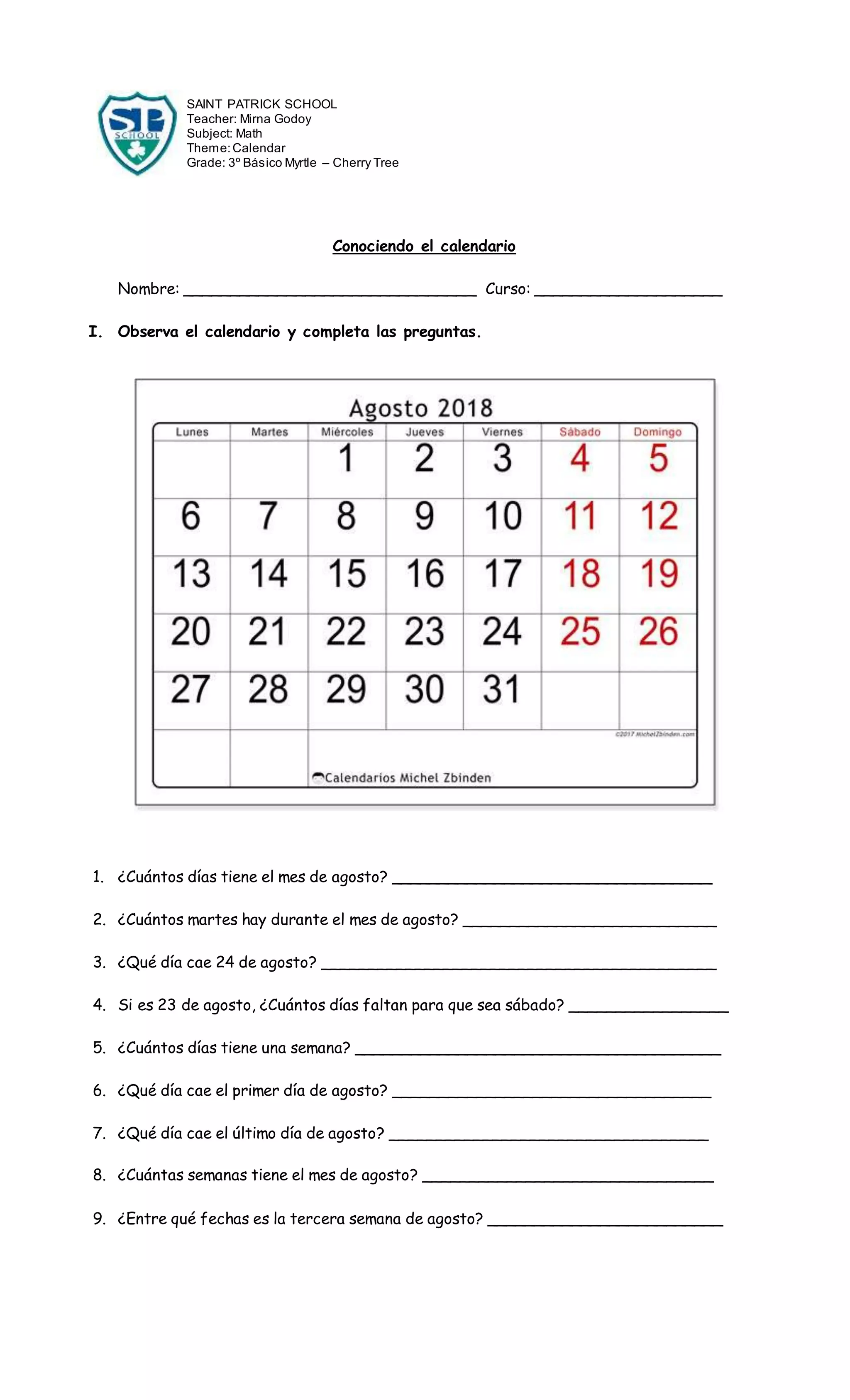 El calendario 1 | DOCX