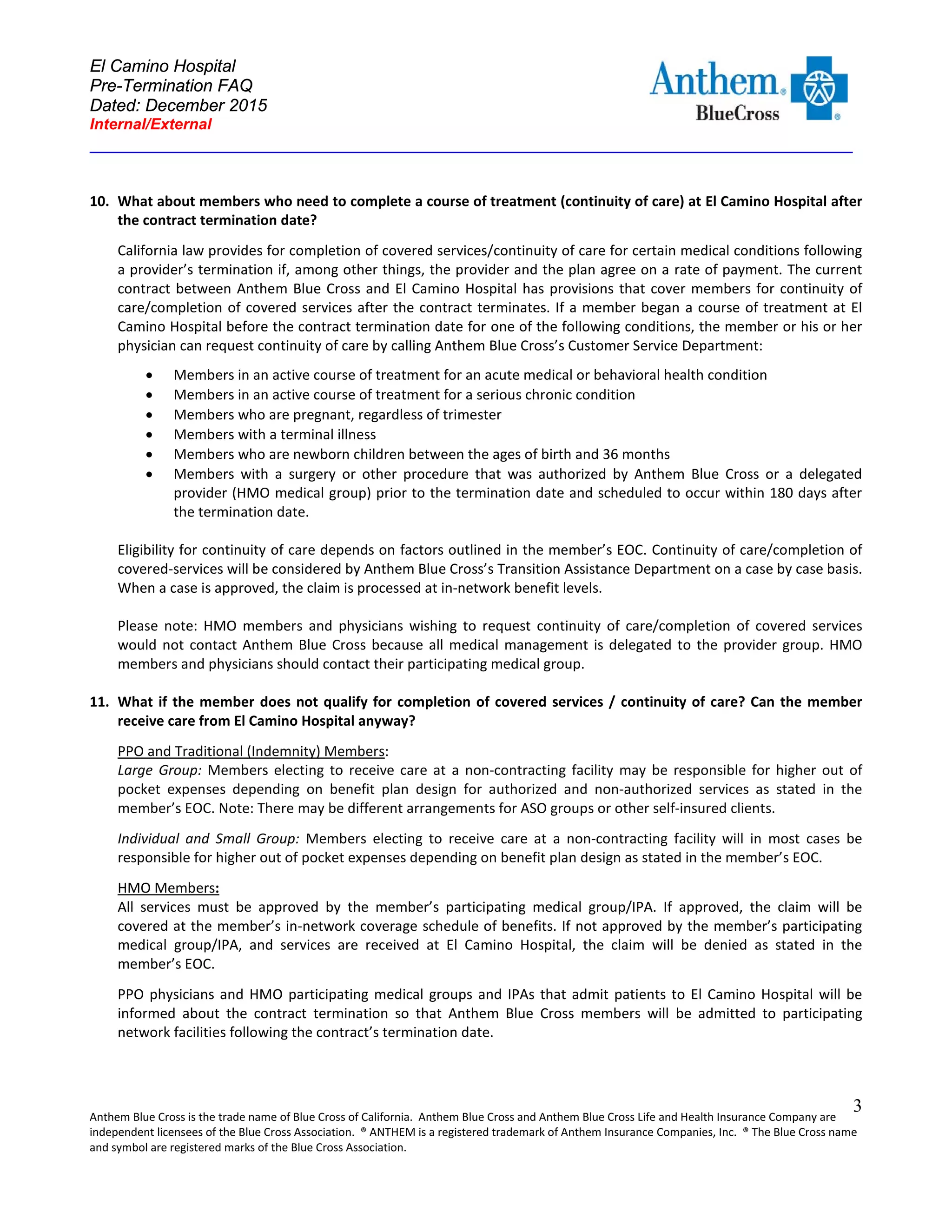 El camino hospital pre term faq final | PDF