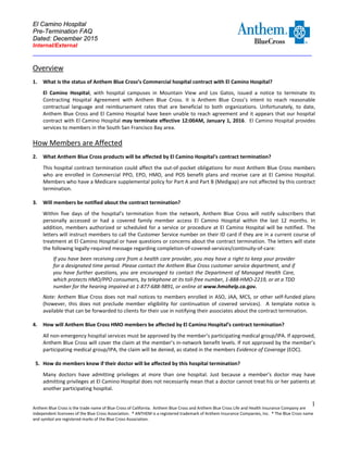 El camino hospital pre term faq final | PDF