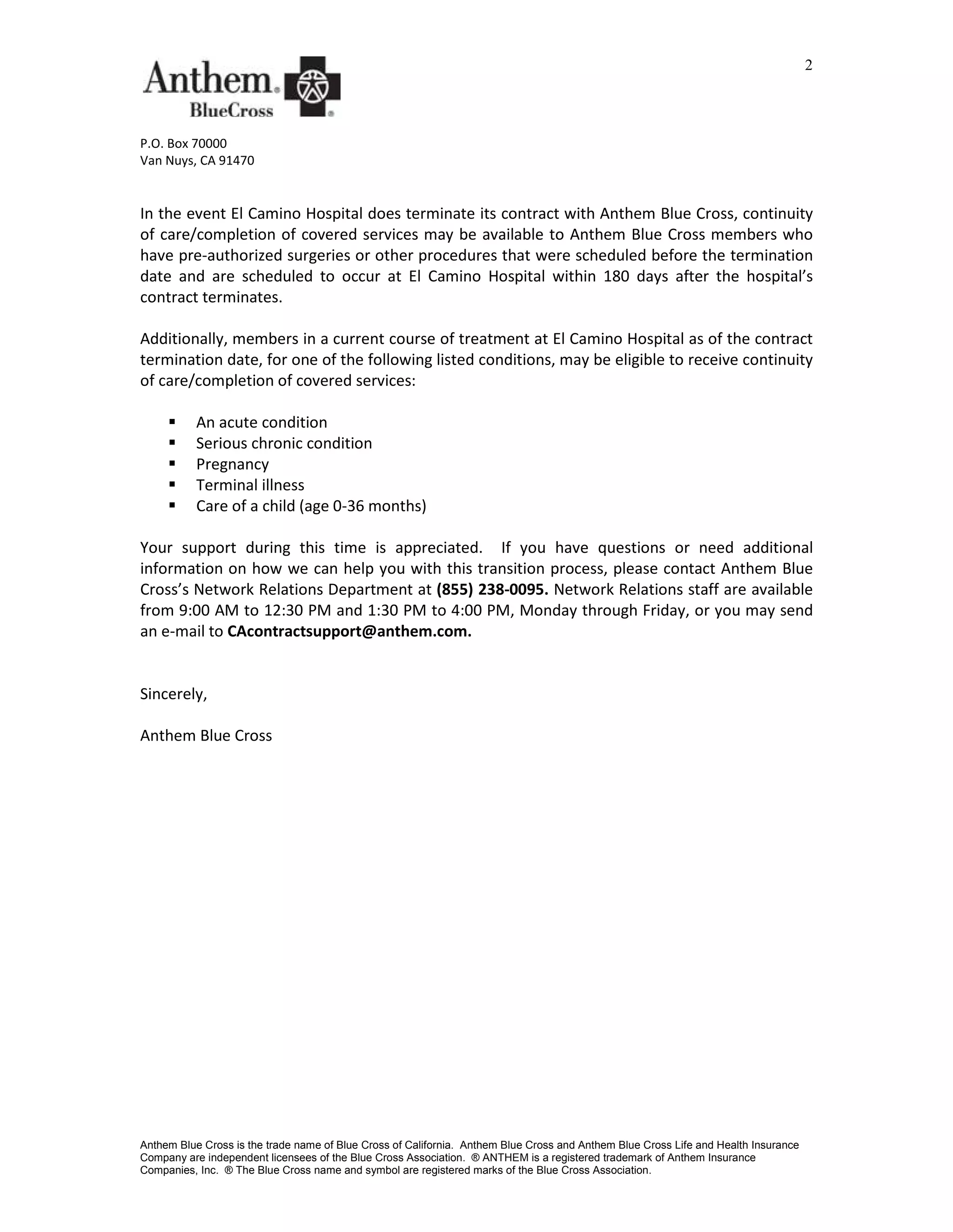 El camino hospital pre term hmo admitting medical group ltr final | PDF