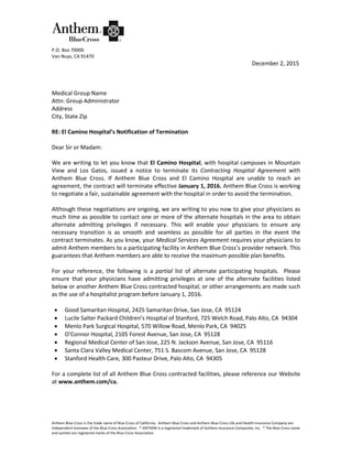 El camino hospital pre term hmo admitting medical group ltr final | PDF