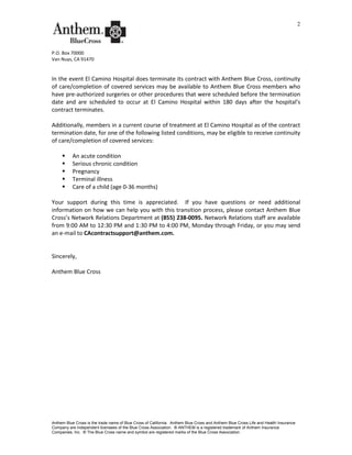 El camino hospital pre term hmo admitting medical group ltr final | PDF