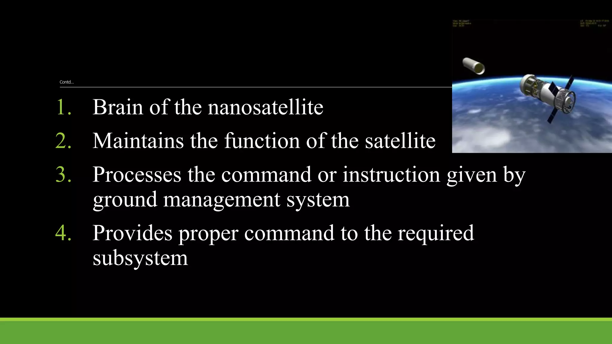 Satellite telemetry tracking command and monitoring subsystem ...