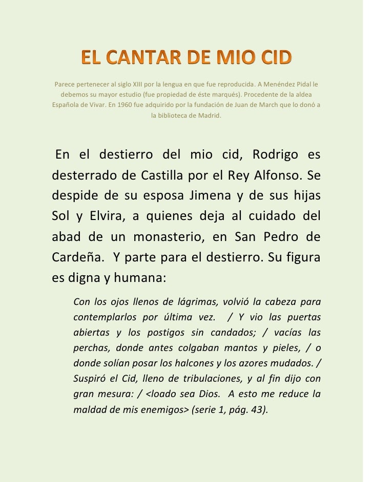 Mio Cid, Don Quijote de la Mancha y La Celestina Poema Del Mio Cid