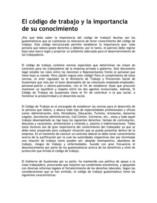 El código de trabajo y la importancia de su conocimiento | DOCX