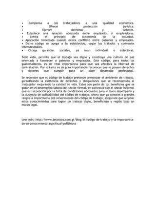 El código de trabajo y la importancia de su conocimiento | DOCX
