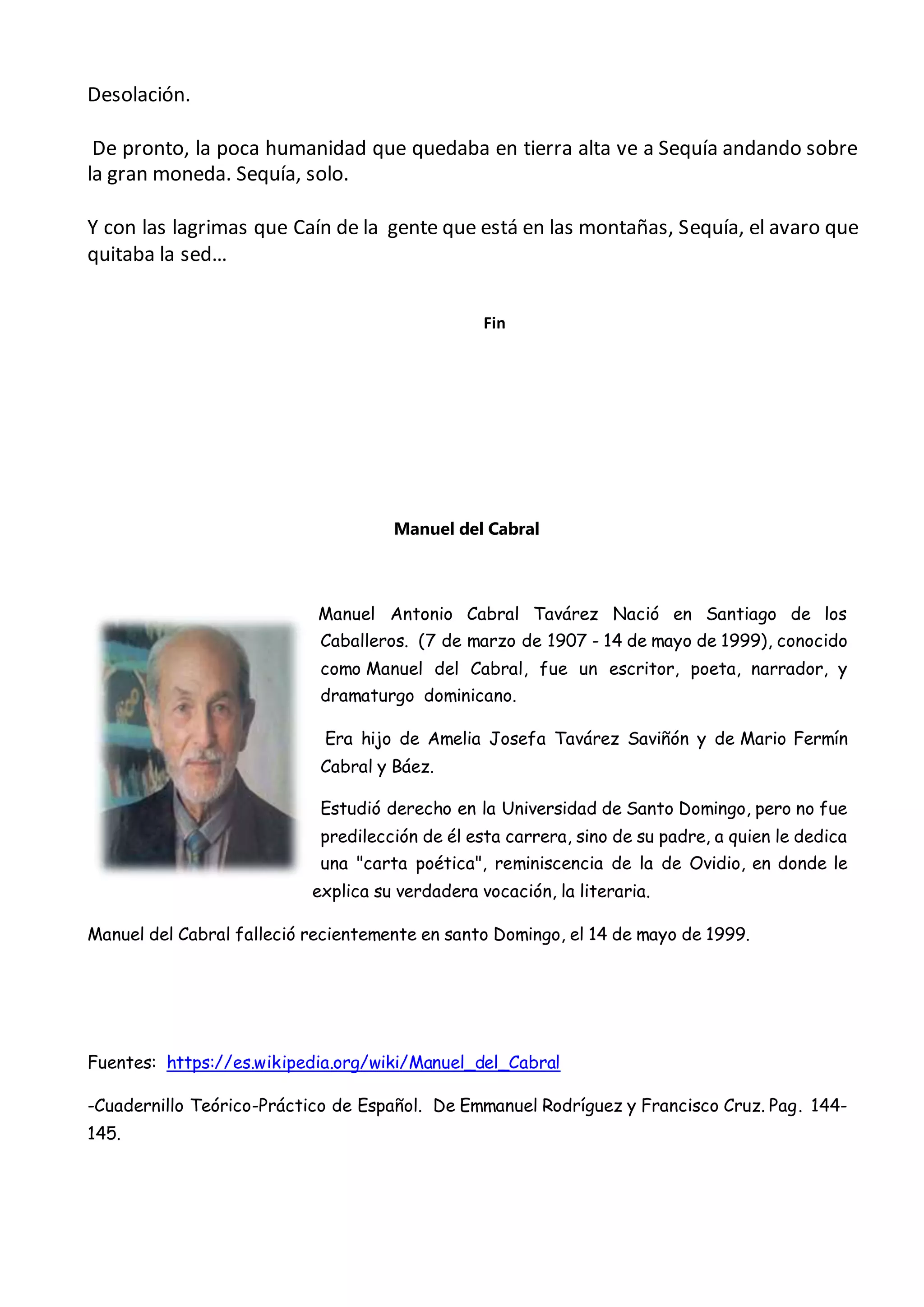 El Centavo de manuel del Cabral (Cuento completo) y Biografia. | DOCX