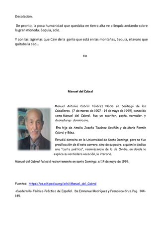 El Centavo de manuel del Cabral (Cuento completo) y Biografia. | DOCX