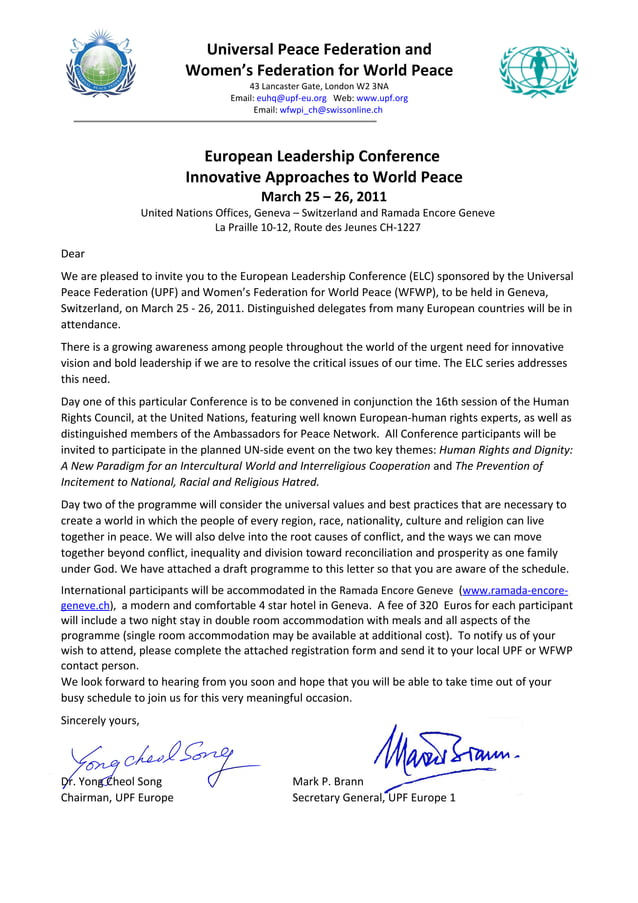Human RIghts Conference in Geneva at UN- March 2011 invitation | PDF