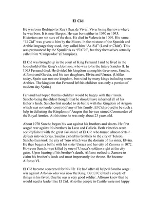 El Cid Chapter Summaries