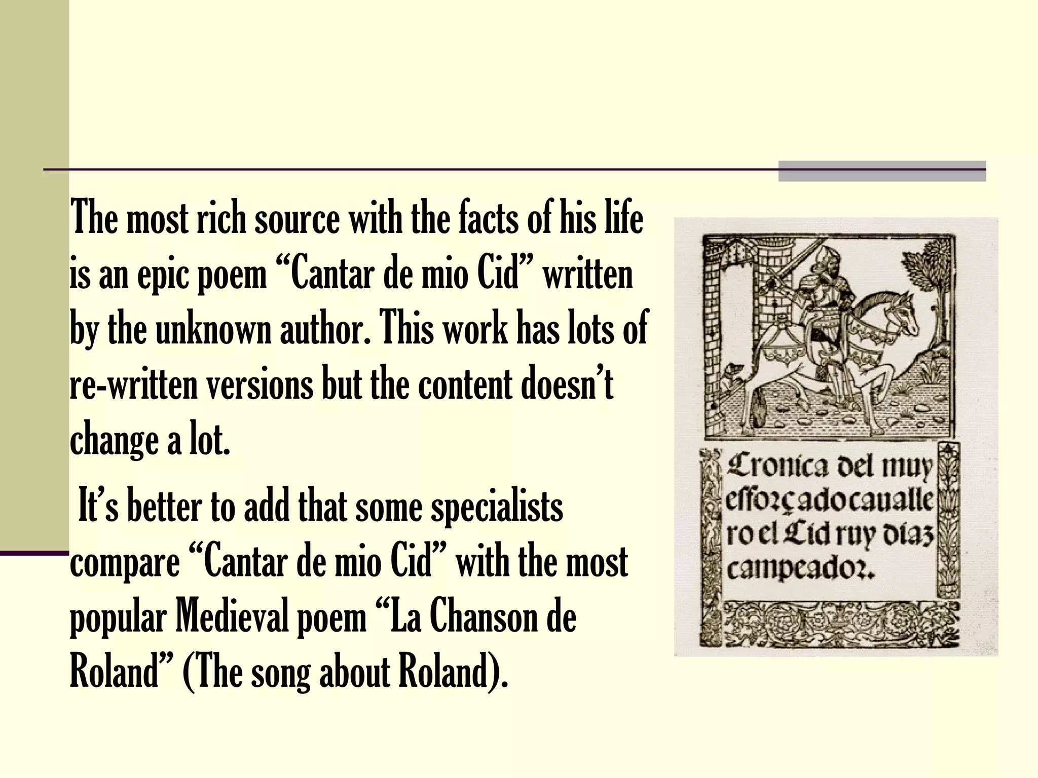 Presentation about El cid. Spanish National Hero | PPT