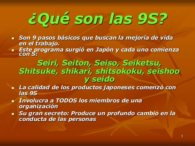 Las 9 S en calidad CALIDAD EN TERAPIA FISICA Y OCUPACIONAL