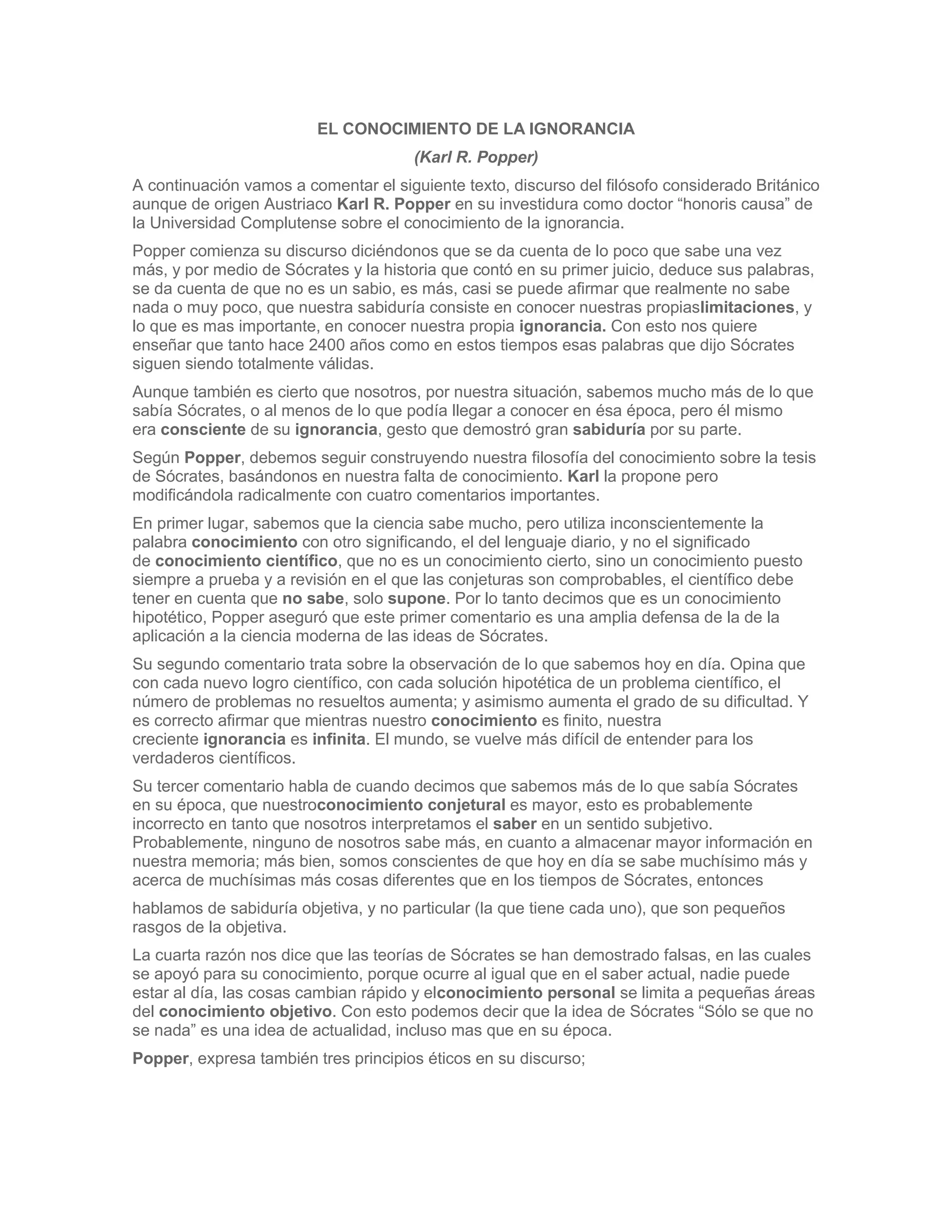 El Conocimiento De La Ignorancia Pdf