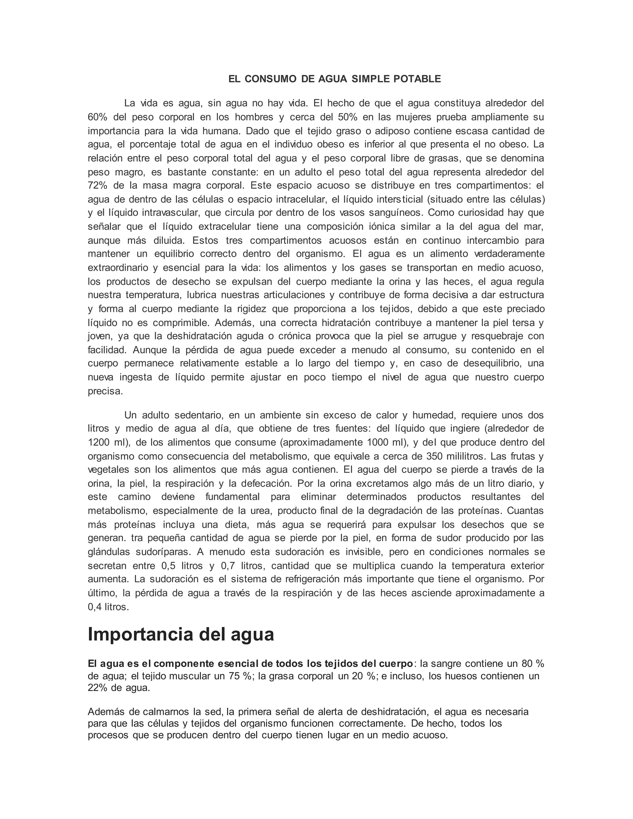 El consumo de agua simple potable | PDF