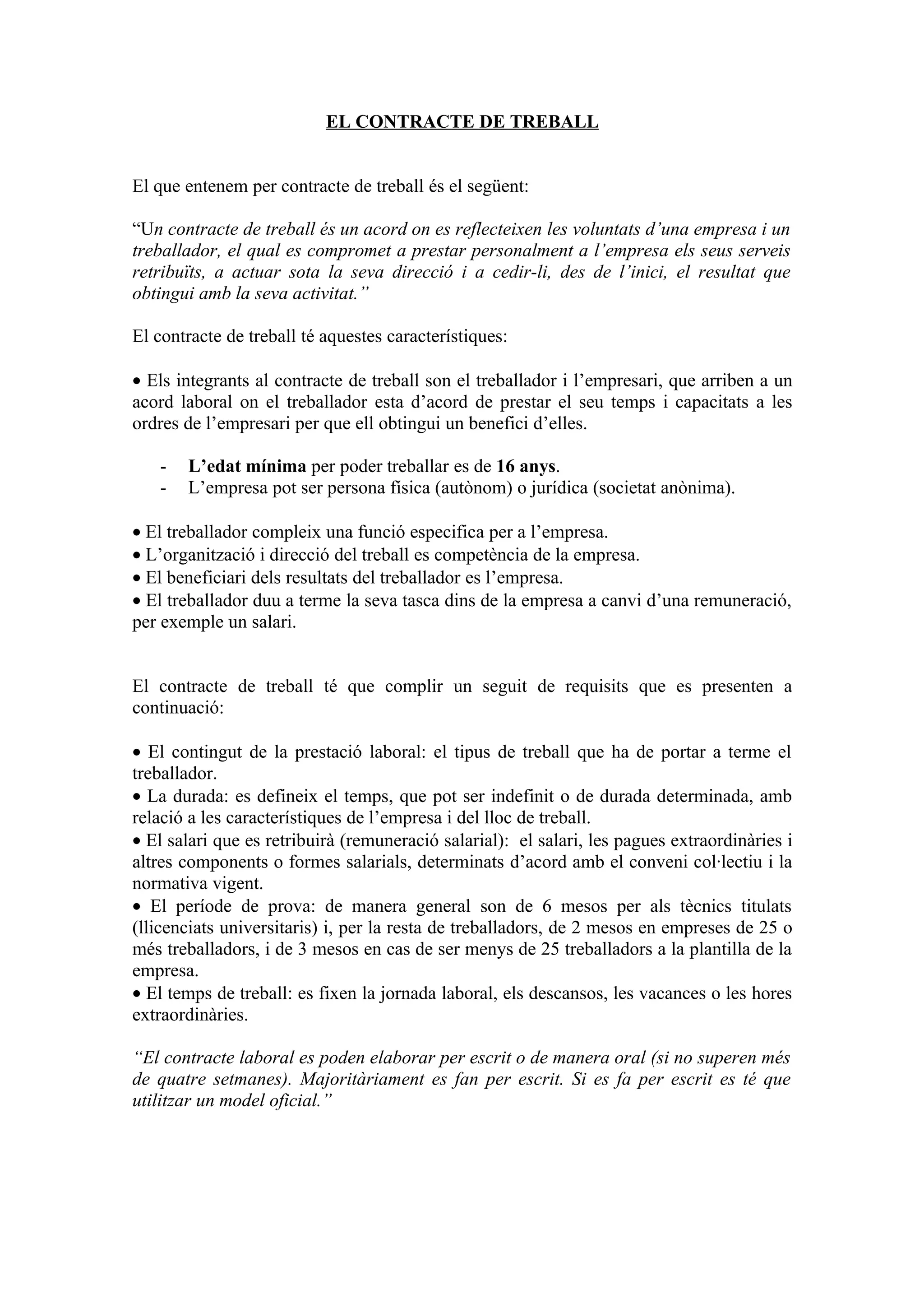 El Contracte De Treball | DOC