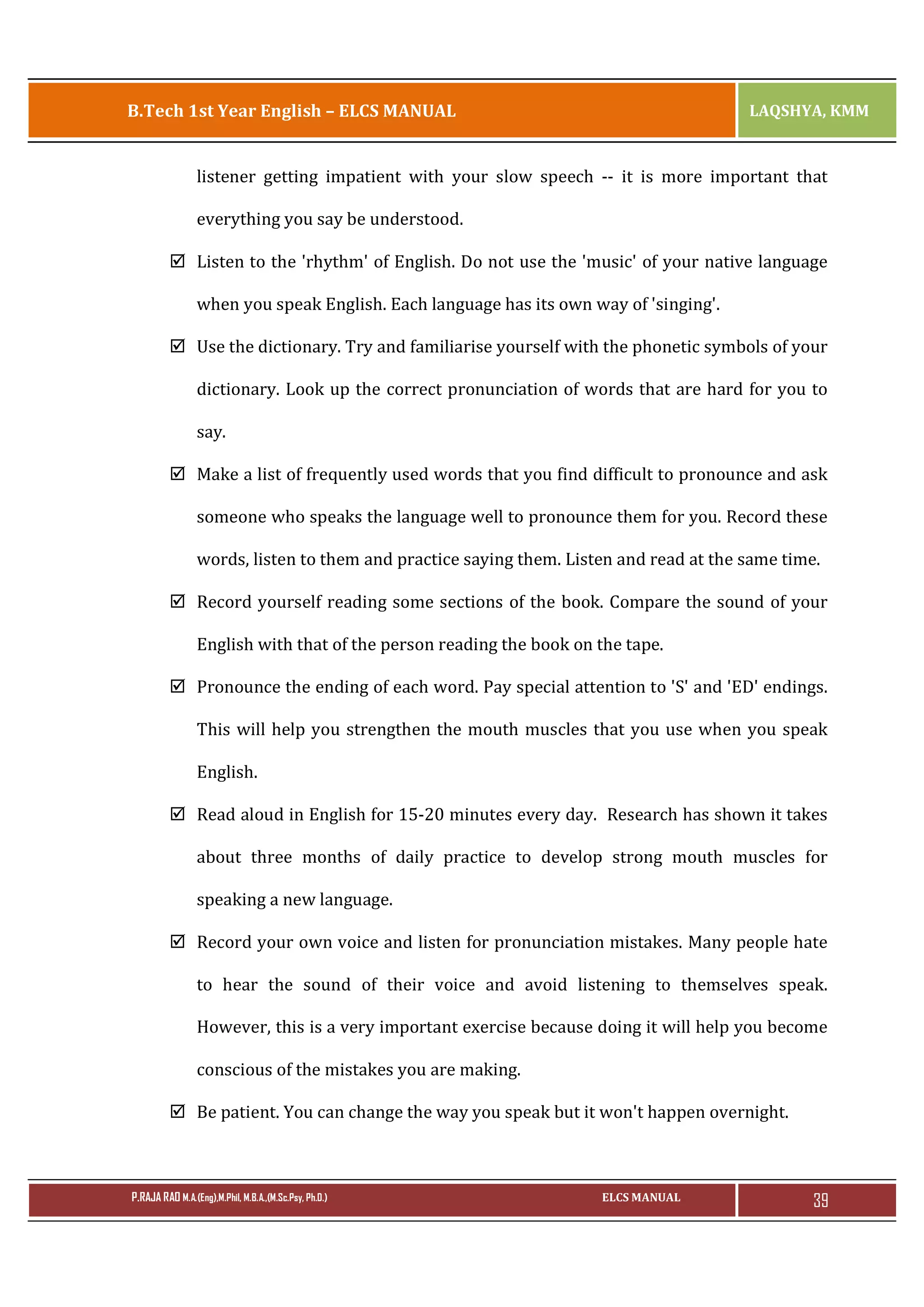 English Language Communication Skills Lab Manual (R13) by Raja Rao ...