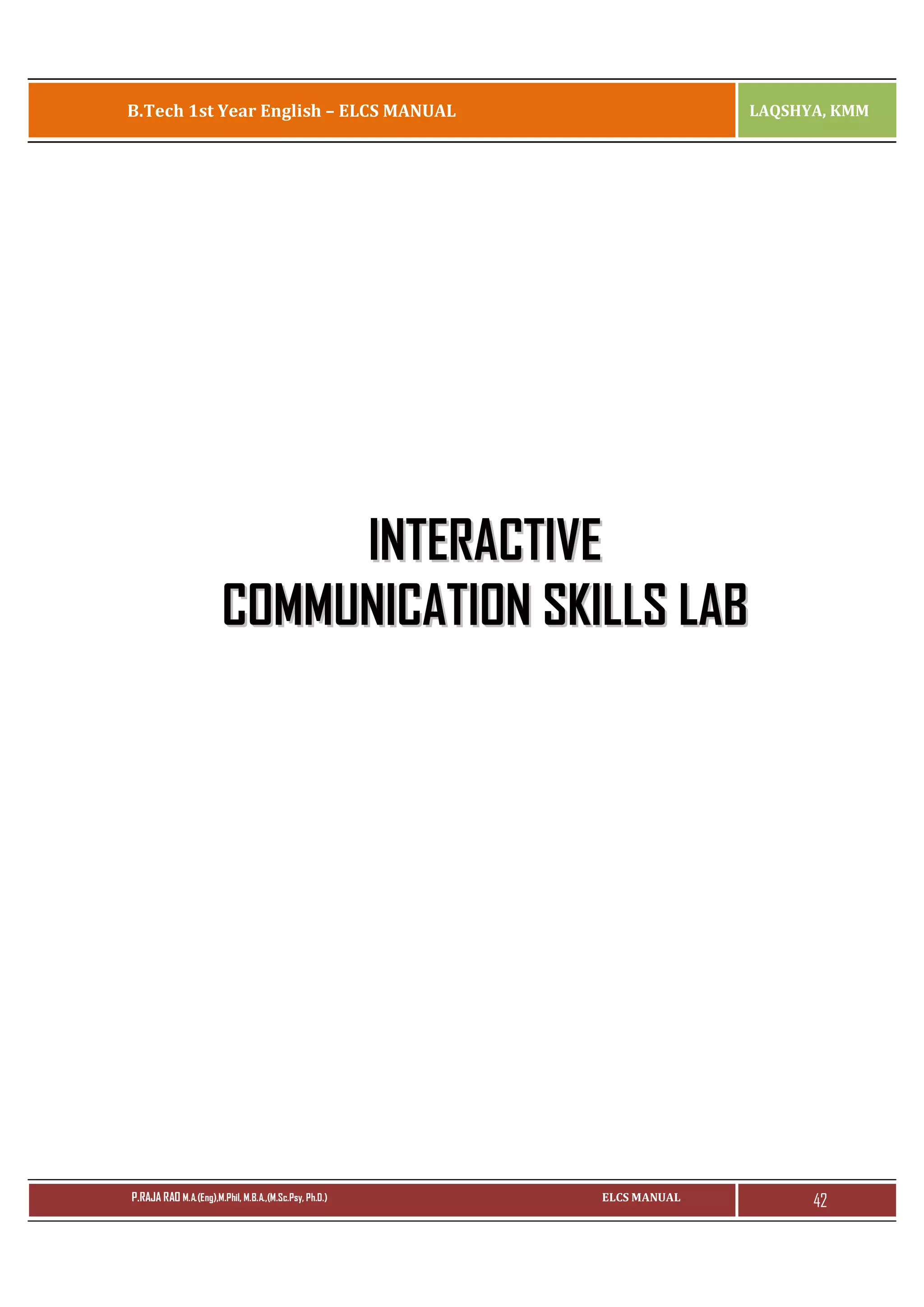 English Language Communication Skills Lab Manual (R13) by Raja Rao ...
