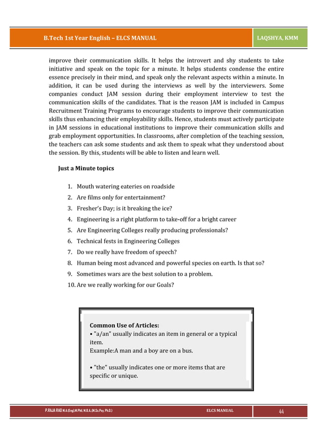 English Language Communication Skills Lab Manual (R13) by Raja Rao ...