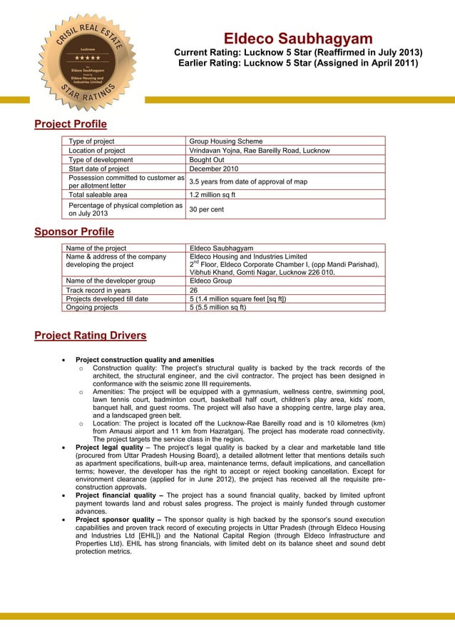 Eldeco saubhagyam | Chairman SK Garg Eldeco | PDF