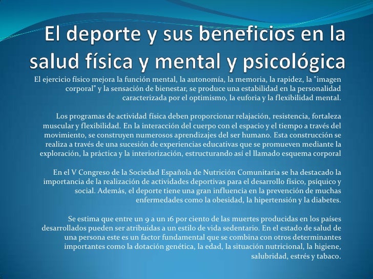 El Deporte Y Sus Beneficios En La Salud Fsica Y Mental Y