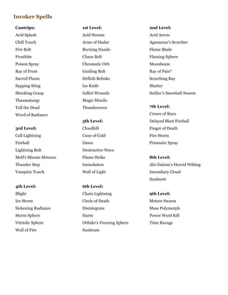 D&D 5e Homebrew Class Invoker v. 1.5 - Justin Elder | PDF