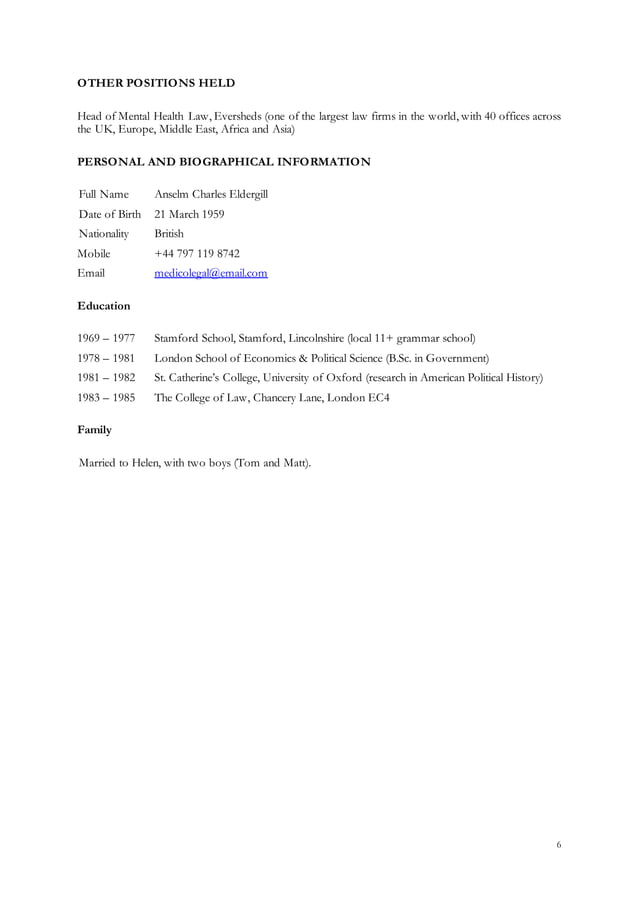 Judge Professor Eldergill Resume March 2021 | DOCX | Mental Health | Diseases and Conditions