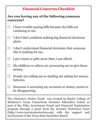 Elder Investment Fraud and Financial Exploitation - Pocket Guide for ...