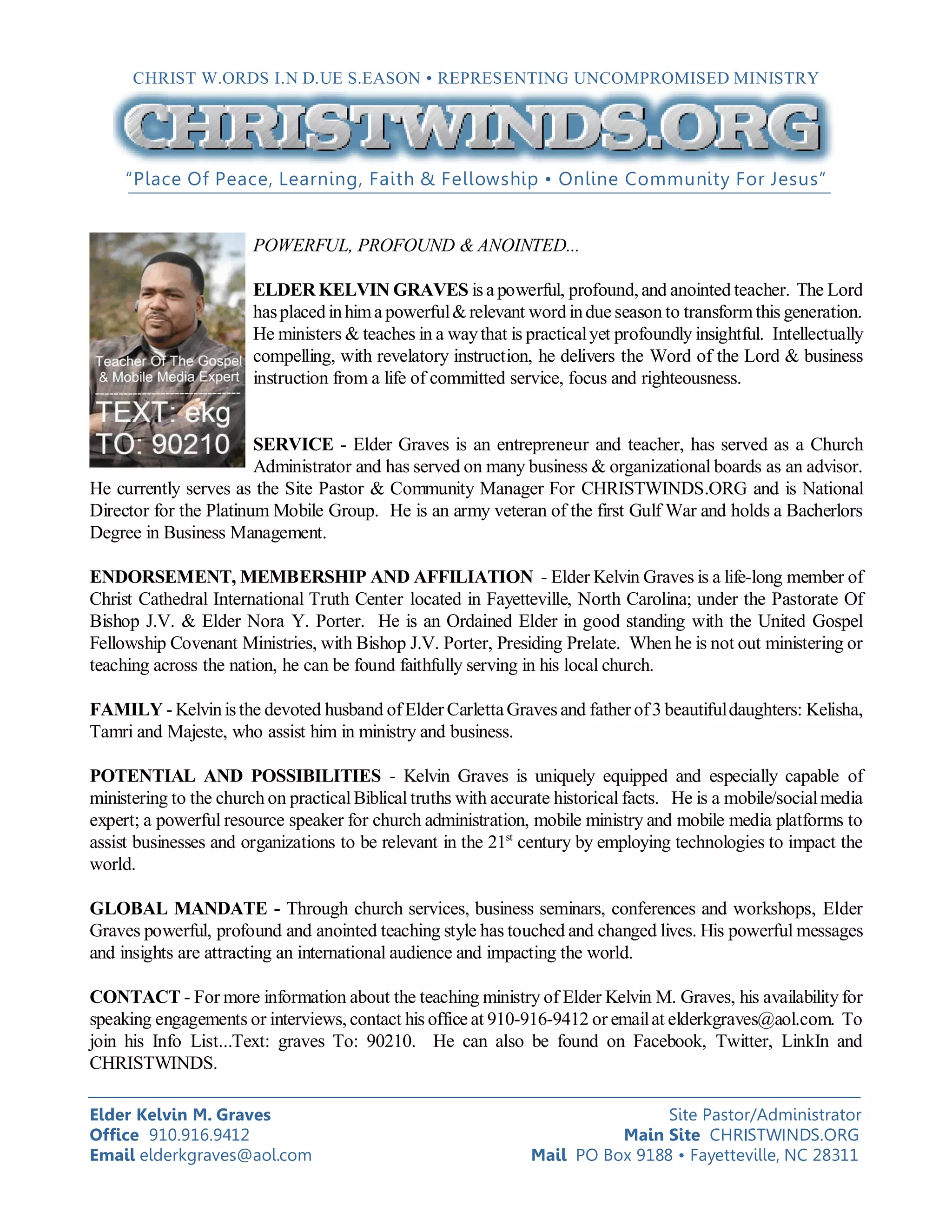 Elder Kelvin Graves Quick Bio | PDF