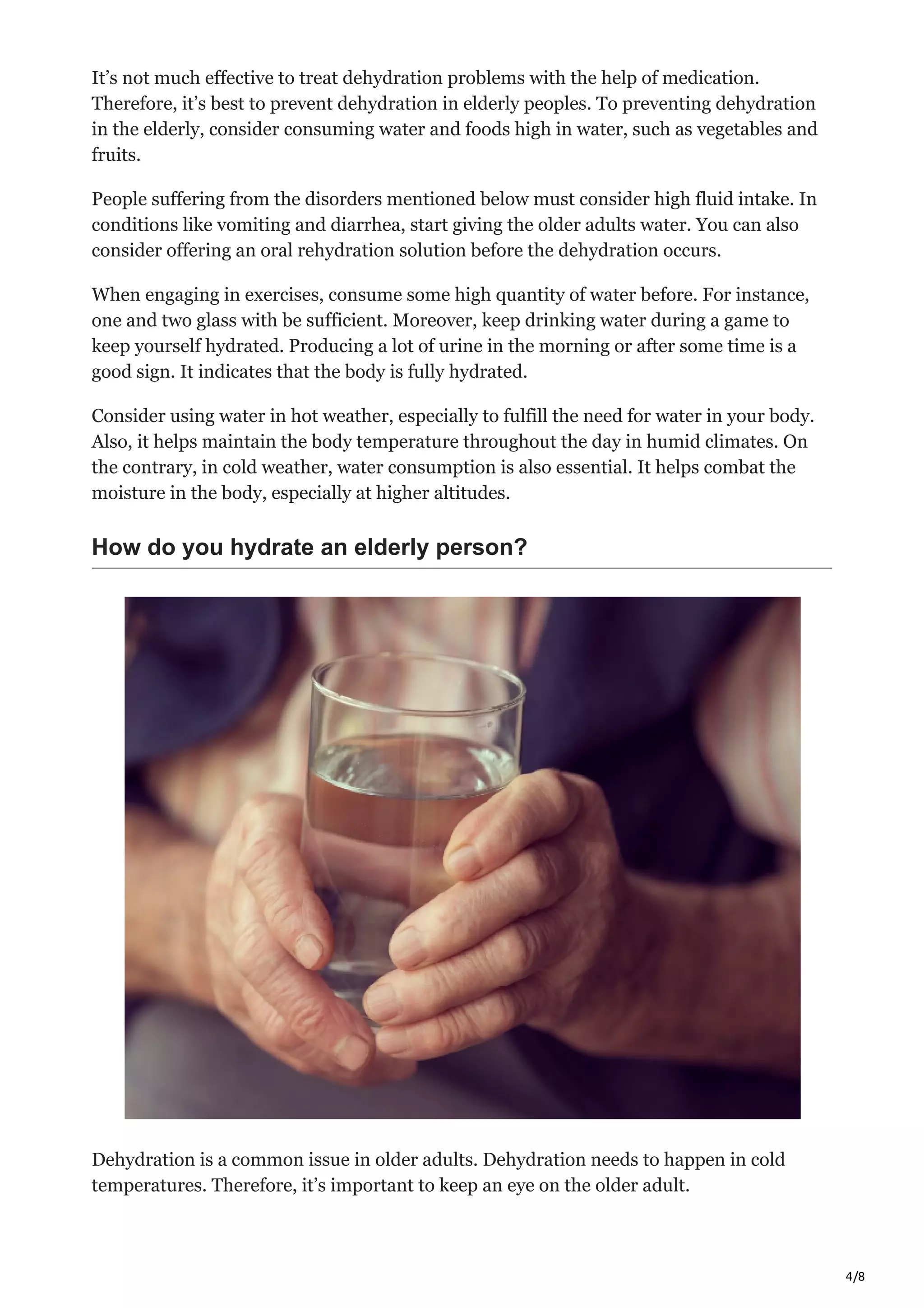 Dehydration in the Elderly Strategies for Prevention and Management | PDF