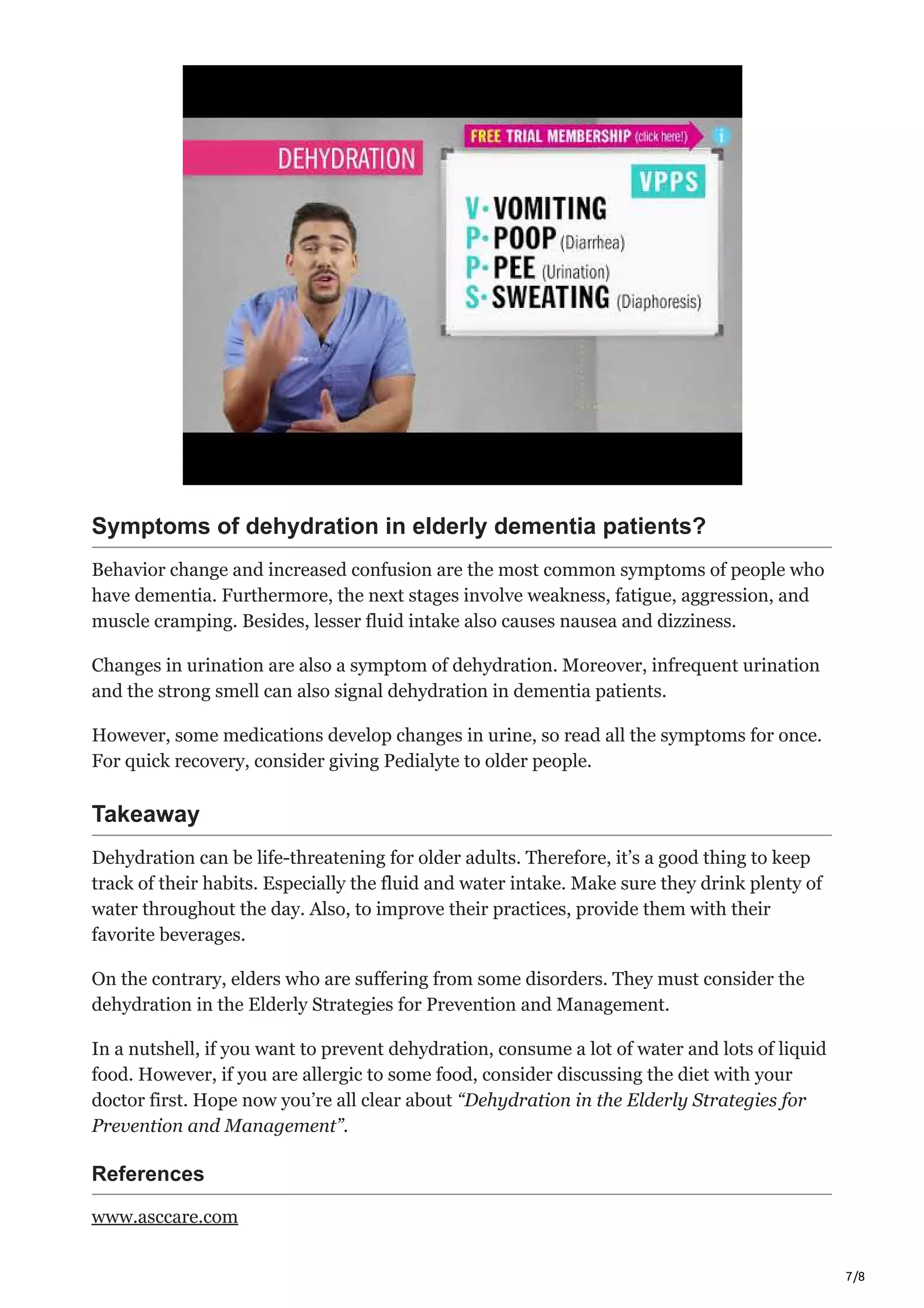 Dehydration in the Elderly Strategies for Prevention and Management | PDF