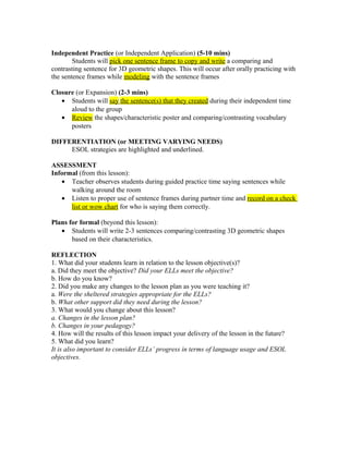 Eld final draft lesson plan | DOC