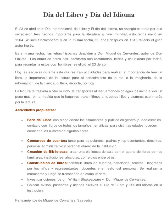 Actividades Para El Dia Del Libro Y Del Idioma - Leer un Libro